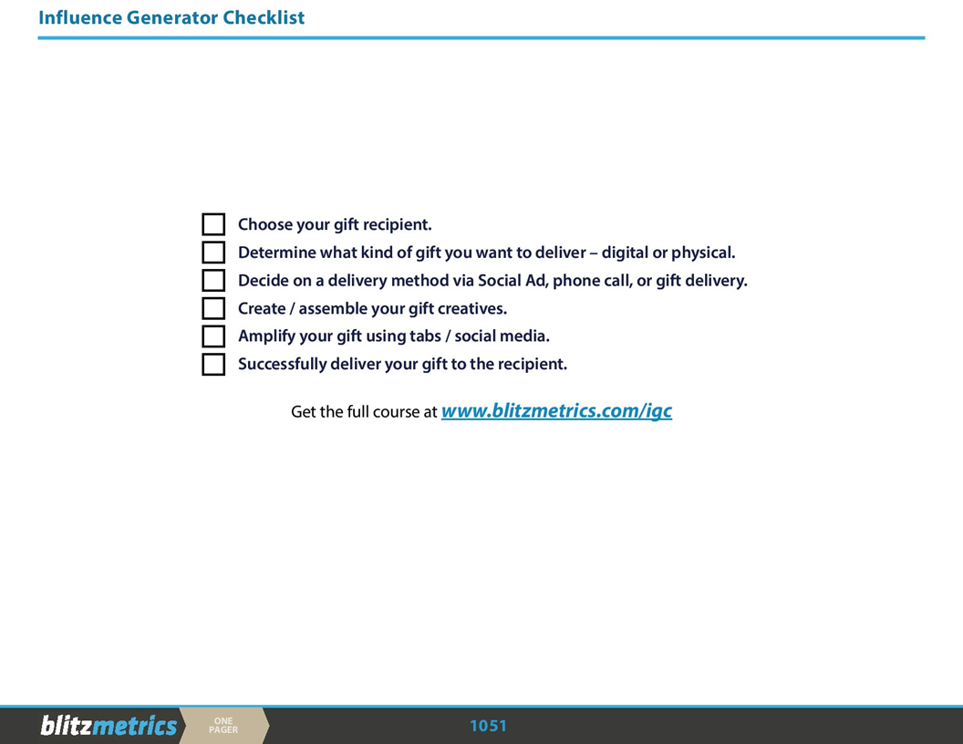 Influence Generator Checklist | BlitzMetrics