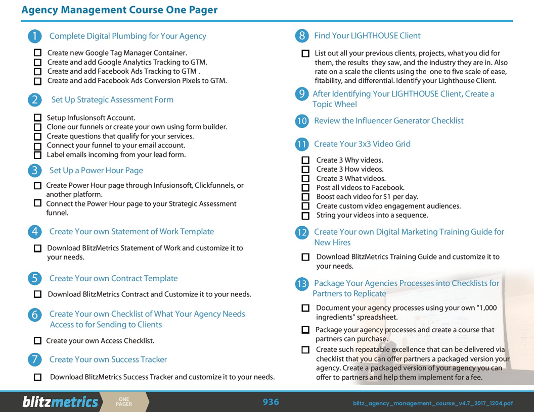 Agency Management Course One Pager | BlitzMetrics